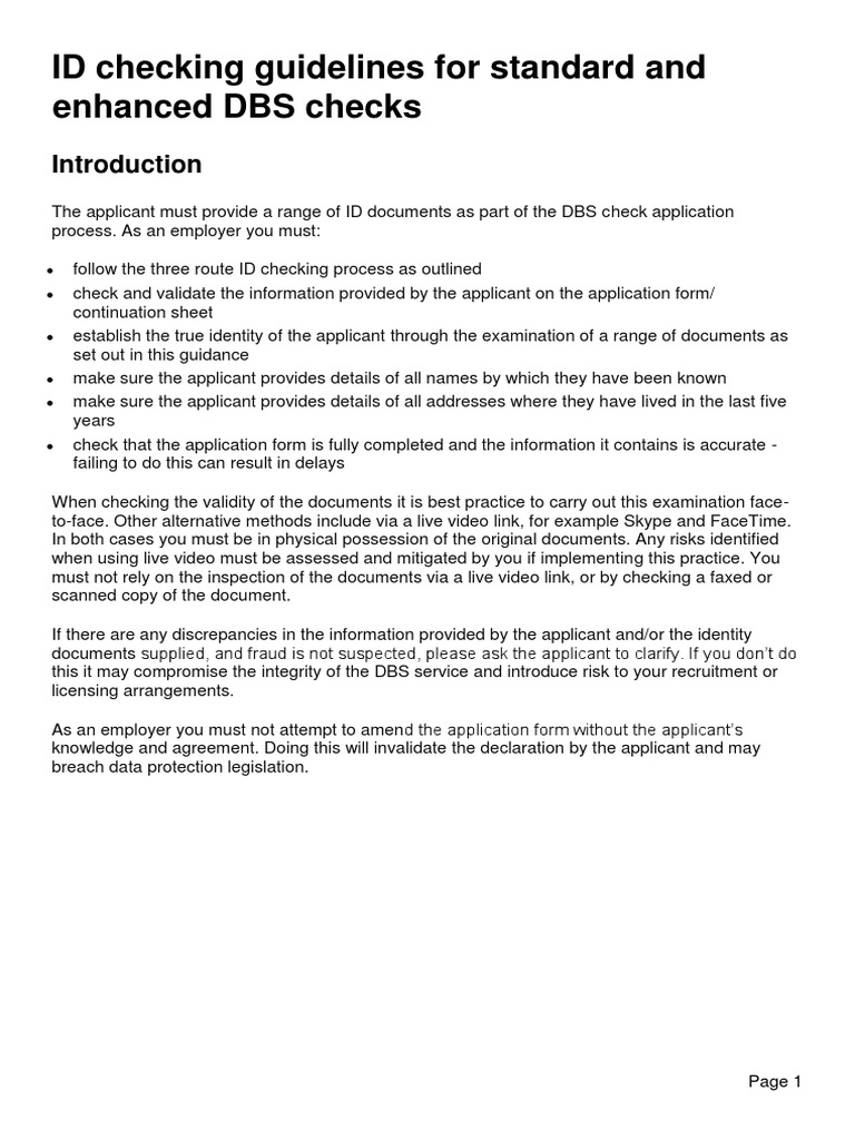 ID Checking Guidelines For Standard and Enhanced DBS Checks | PDF ...