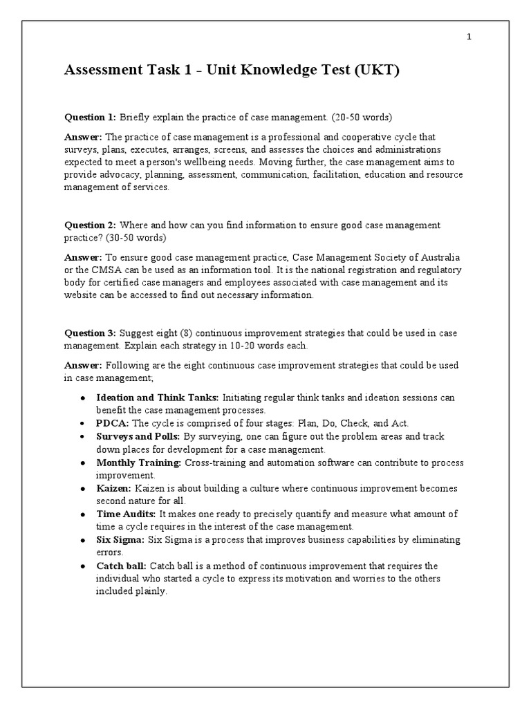 Assessment Task 1 - Unit Knowledge Test (UKT) | PDF | Evaluation ...