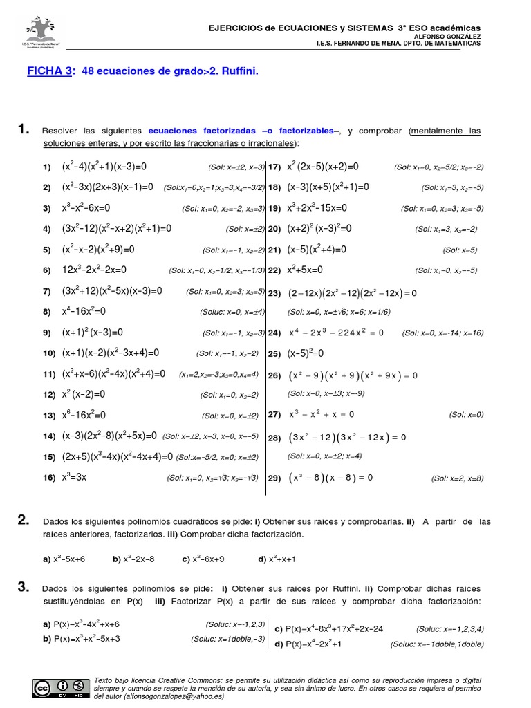 6 Ecuaciones Ruffini | PDF | Factorización | Ecuaciones