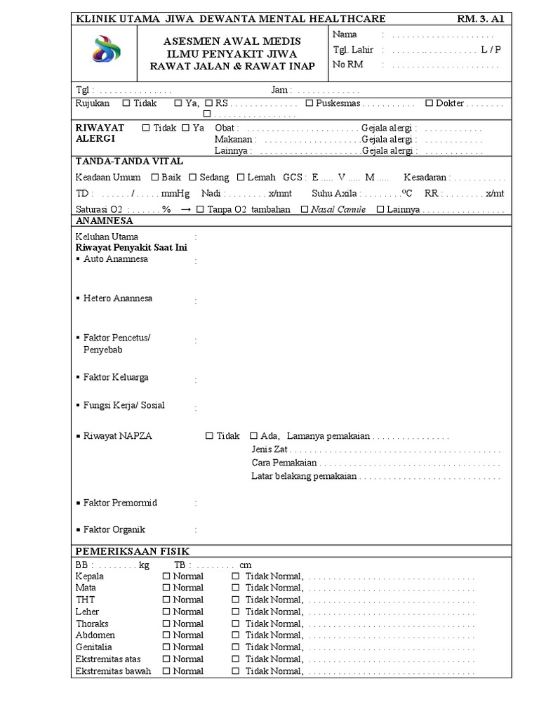 Rm. 3 A 1 Asesmen Awal Medis Jiwa Rawt Jalan & Rawat Inap | PDF