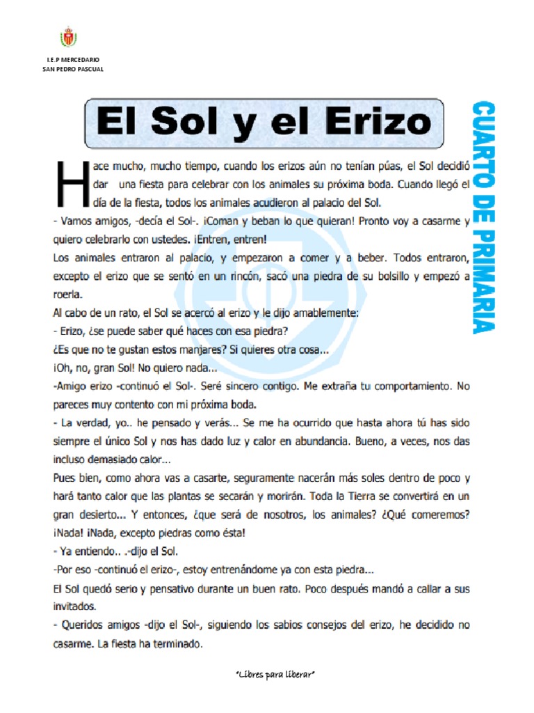 Plan Lector - El Sol y El Erizo | PDF