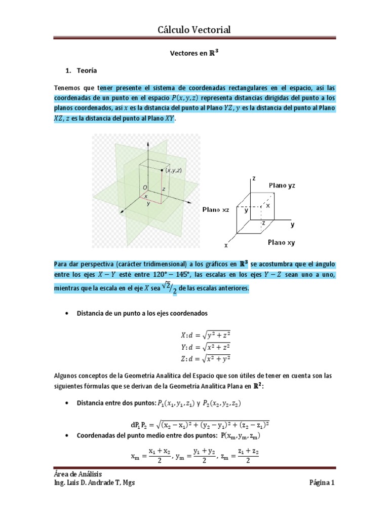 CLASE 1 Vectores en R3, Geometría Analítica Espacial V1. | PDF | Vector Euclidiano | Escalar ...