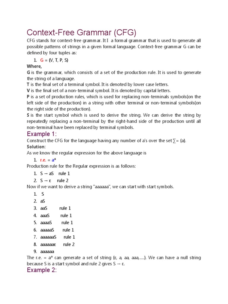 Cfg-Context Free Grammar | PDF | Computer Programming | Mathematical Logic