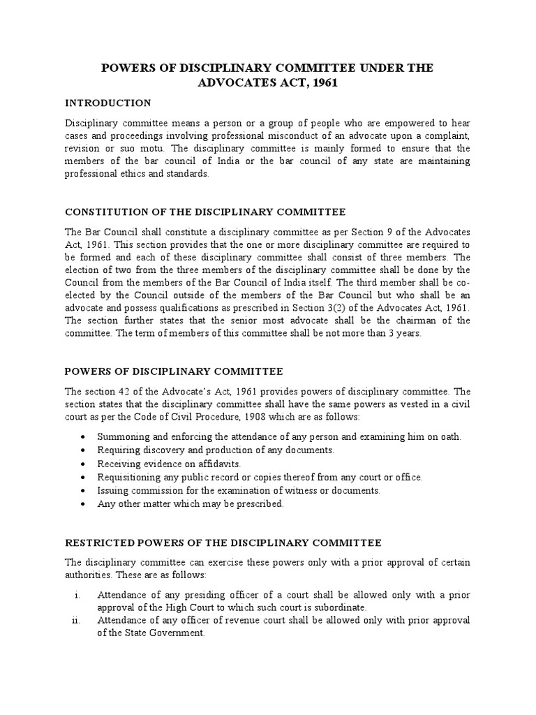 Disciplinary Committee Powers in India | PDF | Advocate | Supreme Court ...