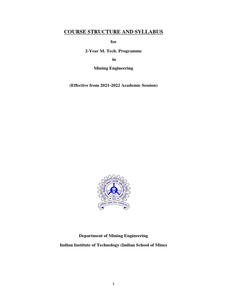 Course Structure and Syllabus: For 2-Year M. Tech. Programme in Mining Engineering | PDF ...