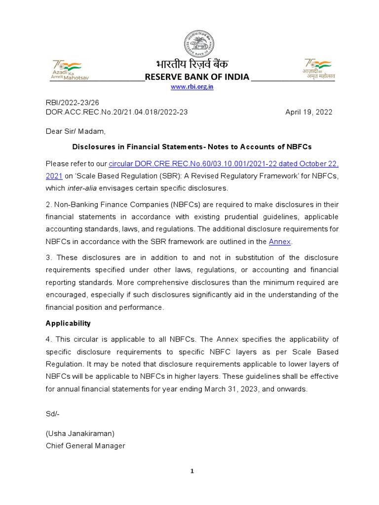 Reserve Bank of India: Disclosures in Financial Statements-Notes To ...