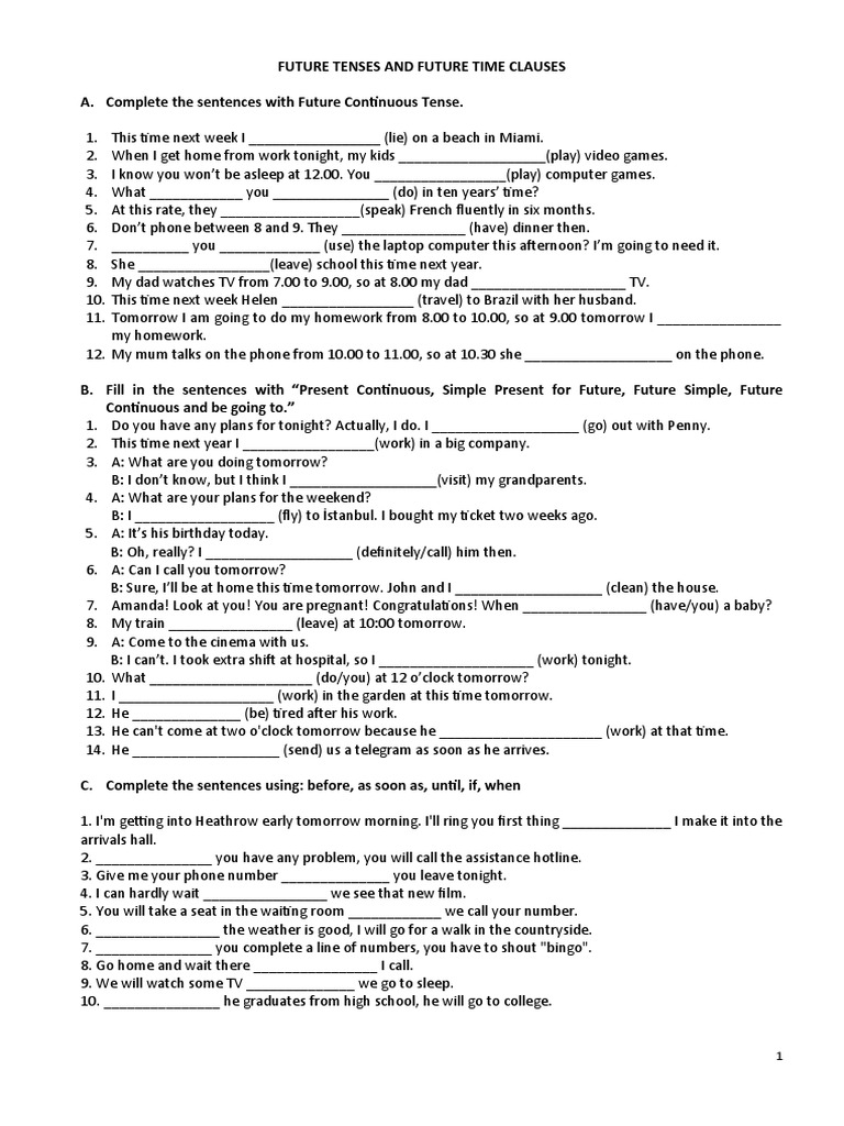 Future Tenses and Time Clauses Practice-Sts | PDF | Language Mechanics ...