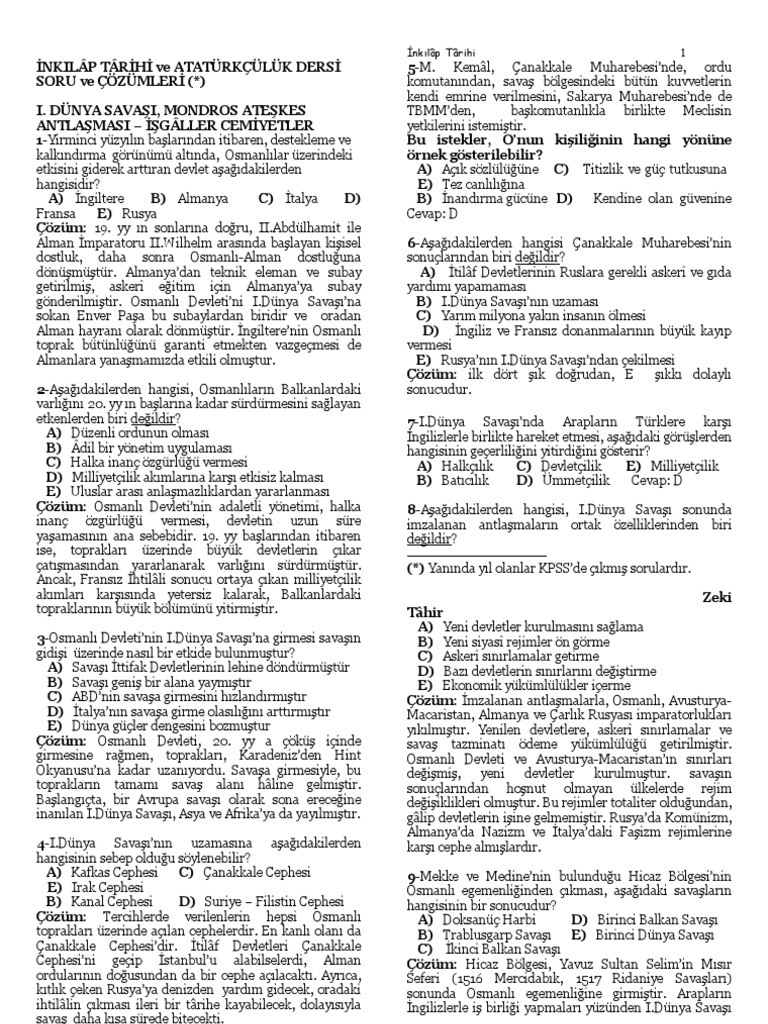 Inkilap Cozumlu 355 Soru | PDF