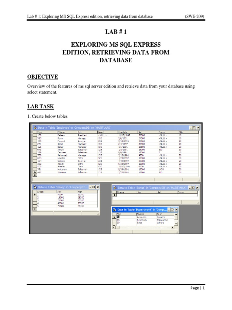 DB Lab 1 | PDF | Microsoft Sql Server | Databases