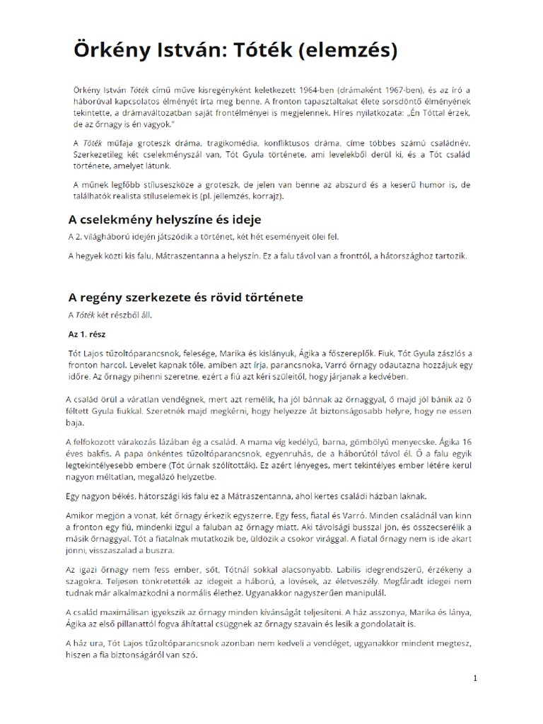 Örkény István Tóték | PDF