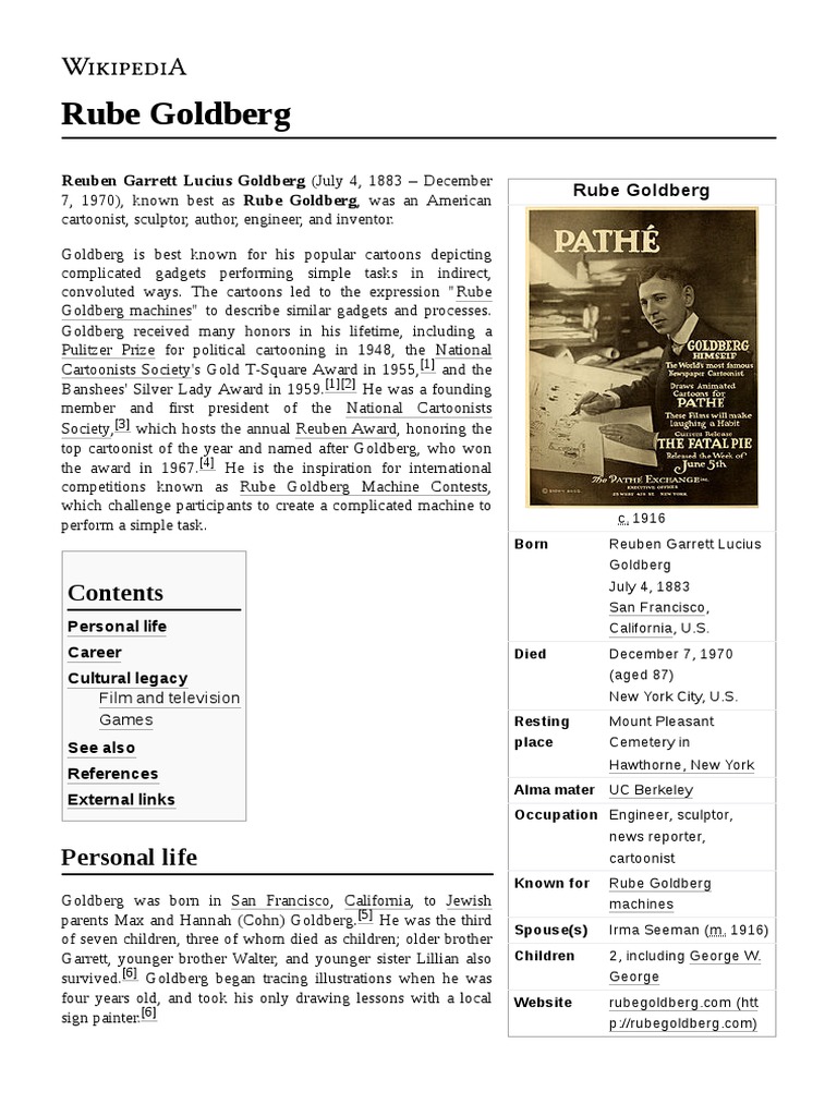 Rube Goldberg: Reuben Garrett Lucius Goldberg (July 4, 1883 - December ...