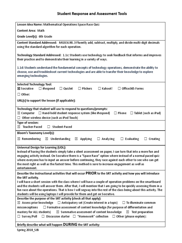 06 Student Response Tools Lesson Idea Template | PDF | Educational ...