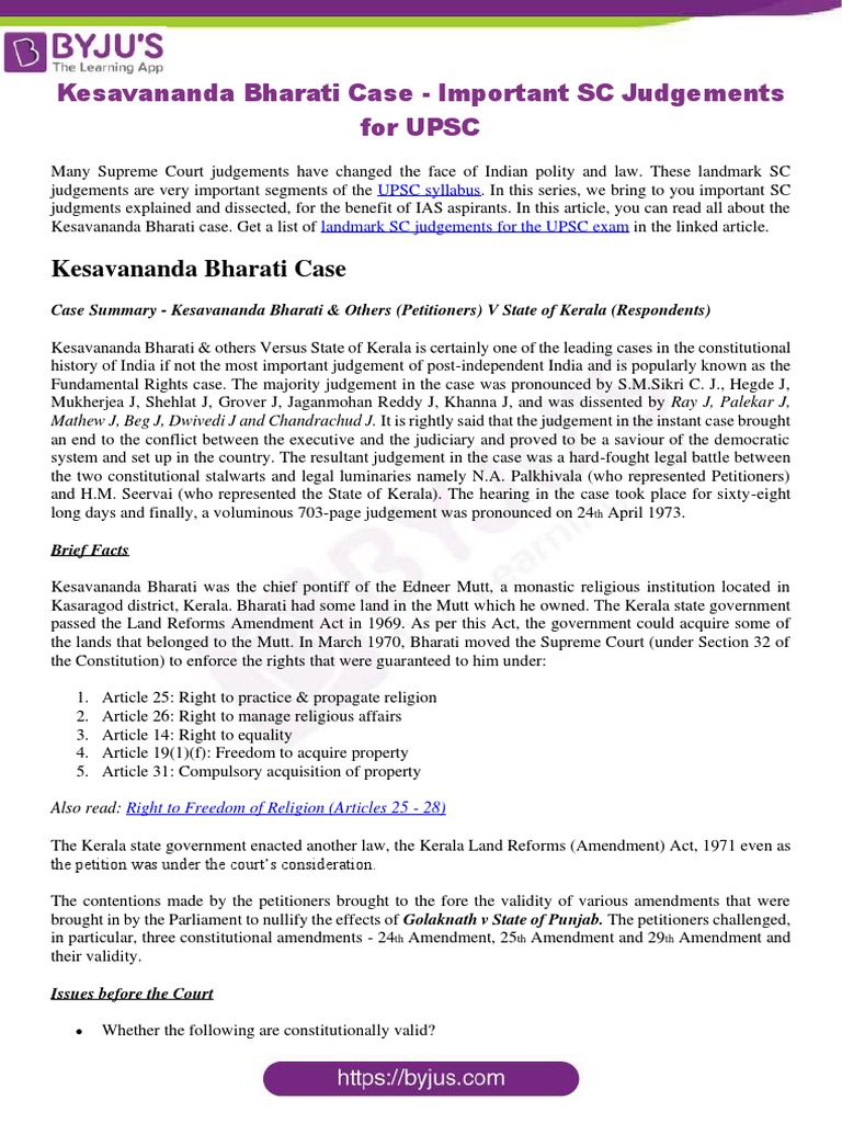 Kesavananda Bharati Case UPSC | PDF | Government | Legal Documents