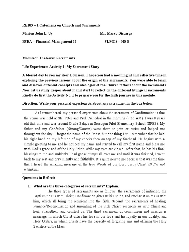 Module 5 RE | PDF | Eucharist | Sacraments