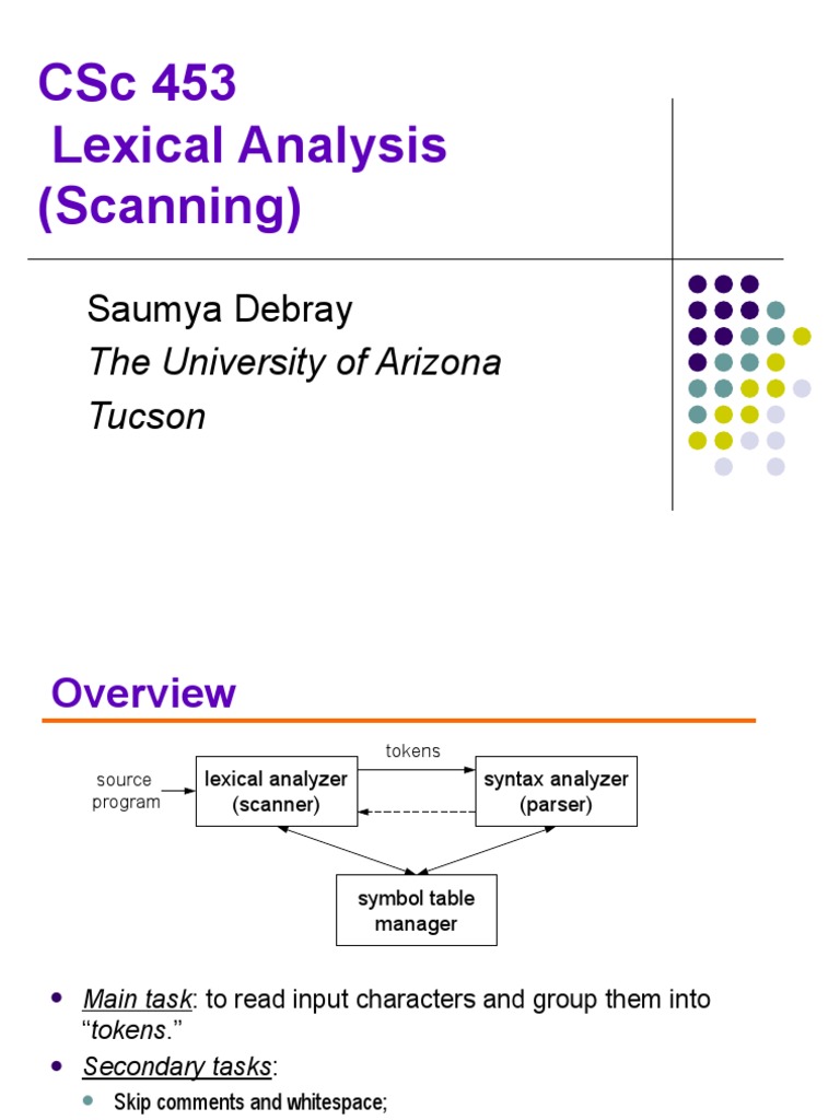 CSC 453 Lexical Analysis (Scanning) : Saumya Debray | PDF | Regular Expression | Software ...