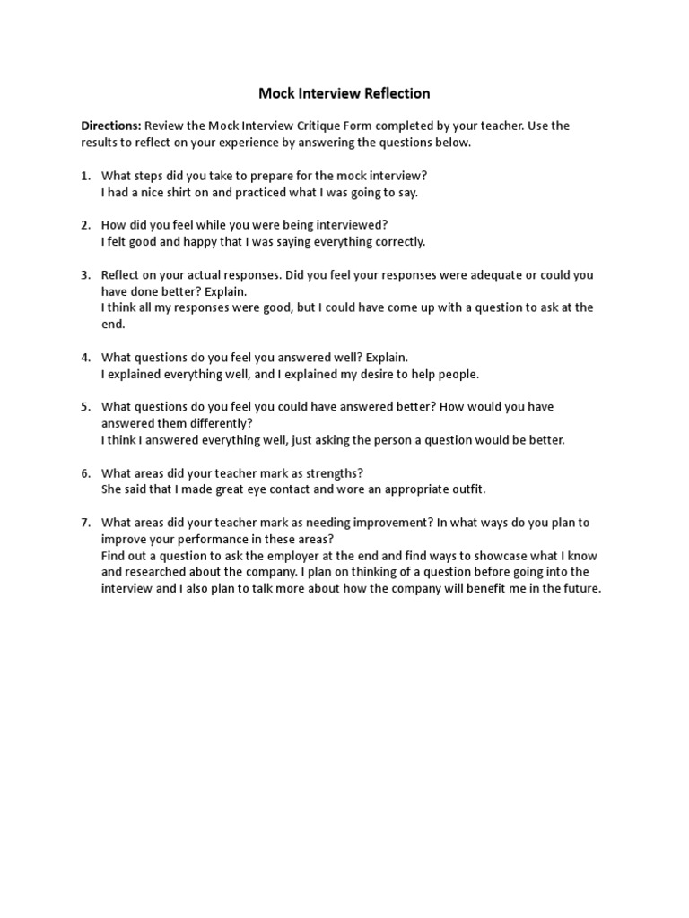 Lesson 9 - Mock Interview Reflection 3 | PDF