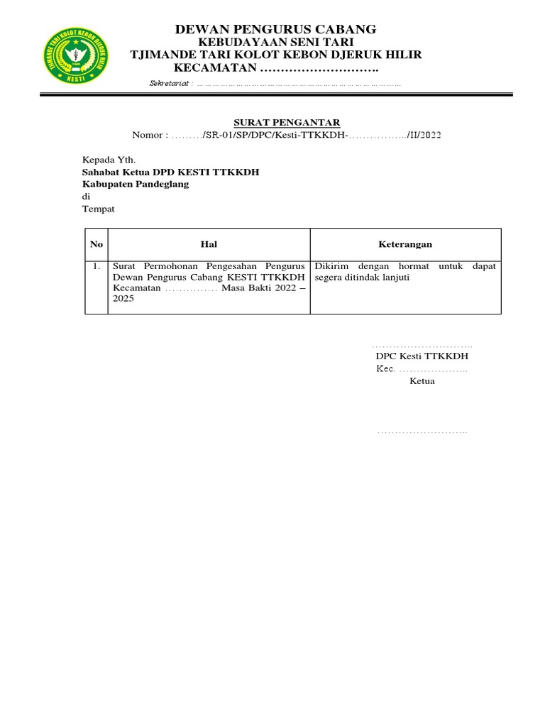 Draf Pengajuan SK DPC Kesti TTKKDH | PDF