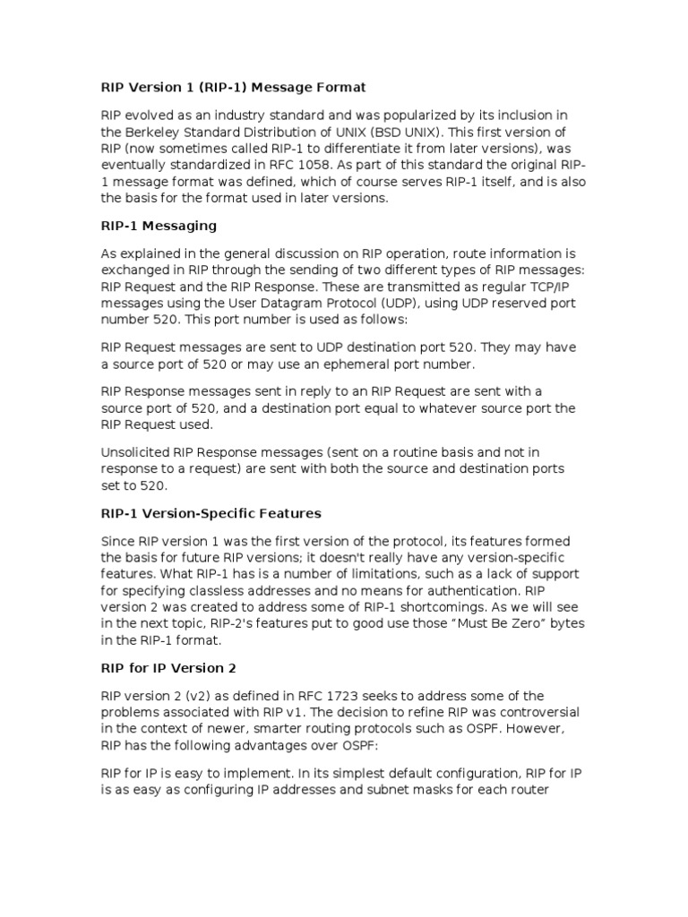RIP Version 1 (RIP-1) Message Format | PDF | Port (Computer Networking ...