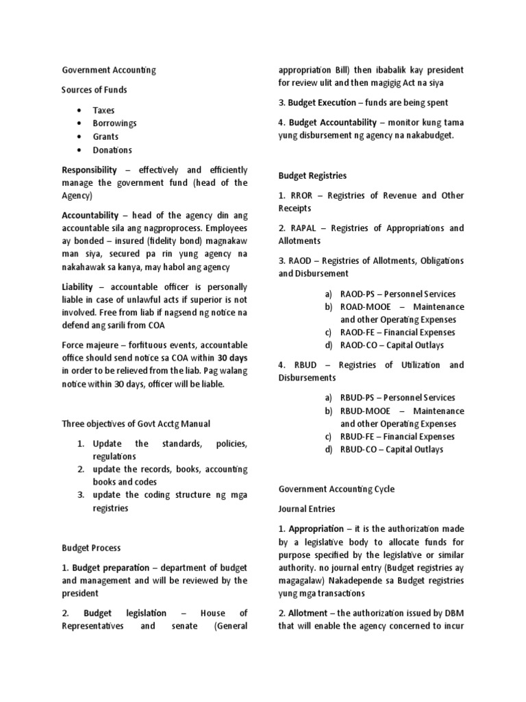 Government Accounting (Notes) | PDF | Budget | Government Finances