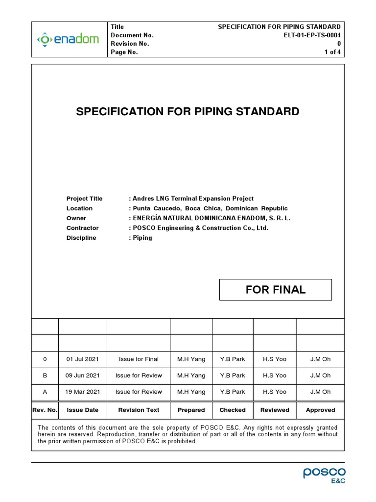 ELT-01-EP-TS-0004 - Specification For Piping Standard - R0 | PDF ...