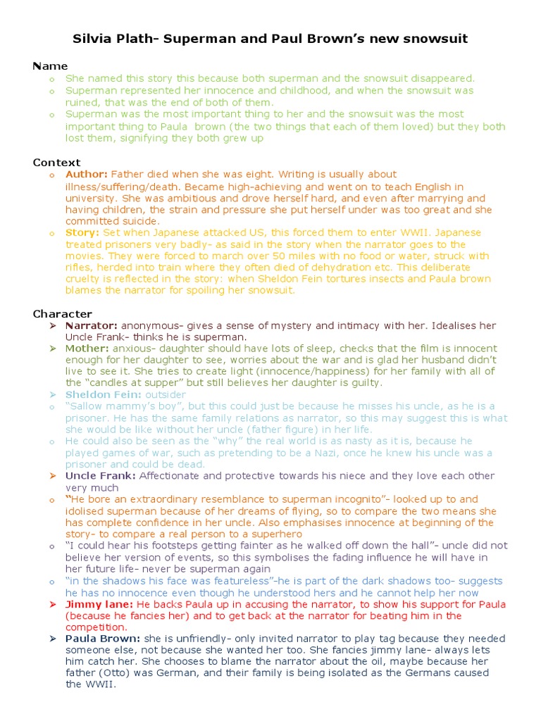GCSE English Short Stories Superman and Paula Browns New Snowsuit | PDF ...