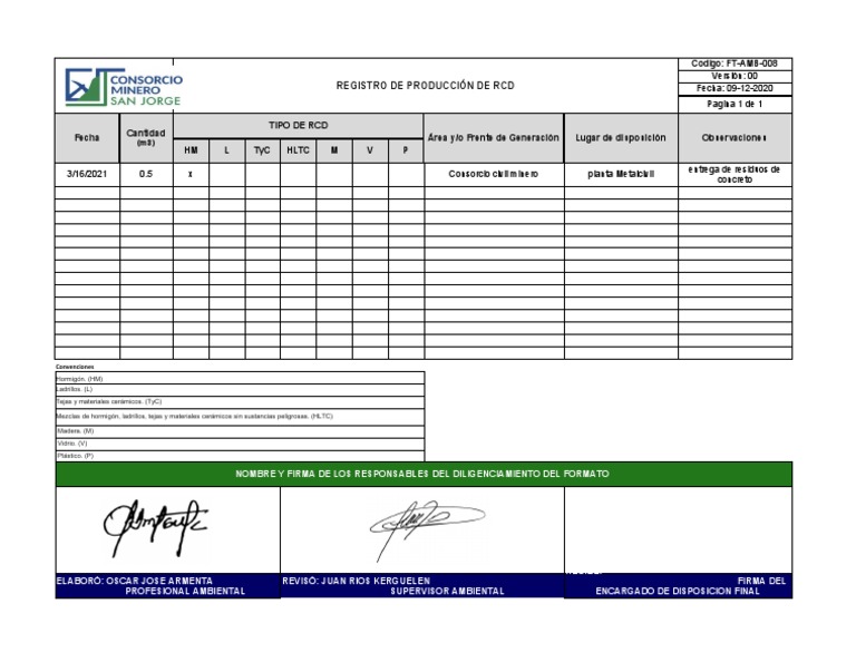 Ft-Amb-008 Formato de Registro de RCD | PDF | Ingeniería de Edificación ...
