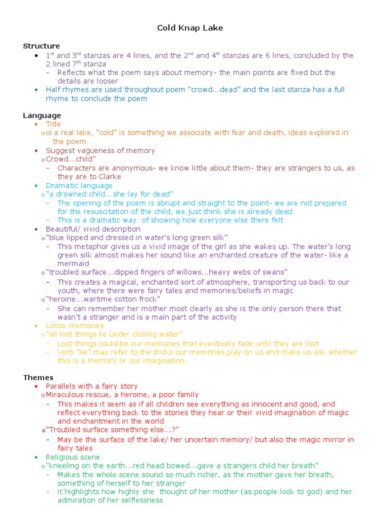 GCSE English Literature Poems Cold Knap Lake | PDF | Poetry