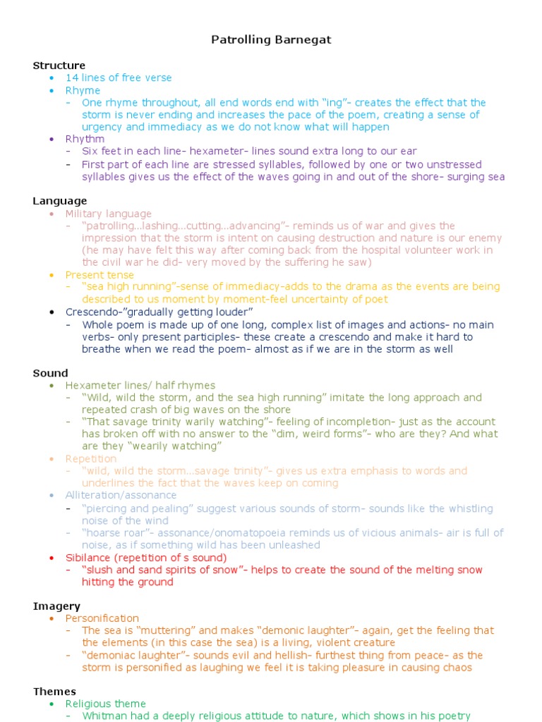 GCSE English Literature Poems Patrolling Barnegat | PDF | Rhyme | Poetry