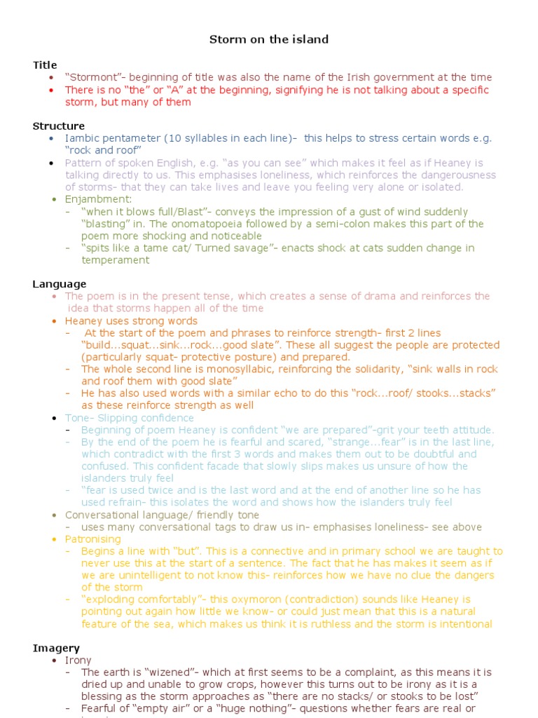 GCSE English Literature Poems Storm On The Island | PDF | Poetry ...
