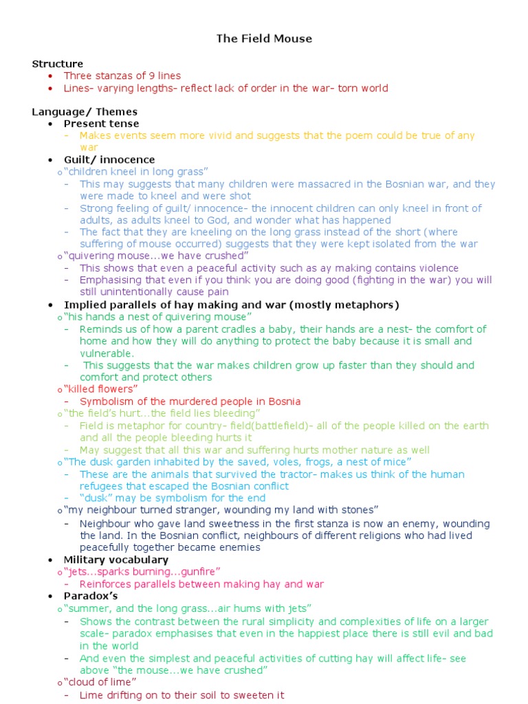 GCSE English Literature Poems The Field Mouse | PDF