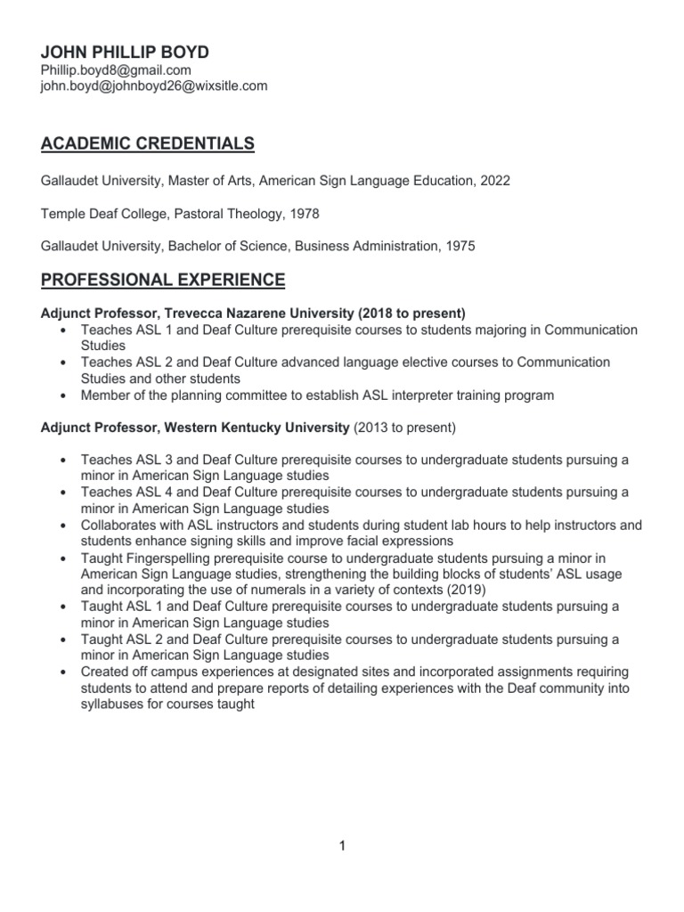 Boyd CV | PDF | American Sign Language | Cognition