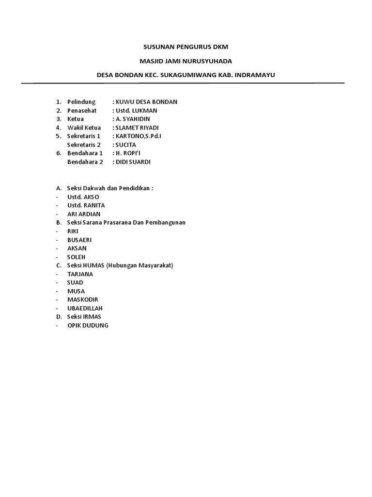 Susunan Pengurus DKM | PDF