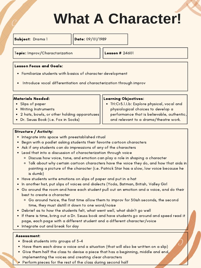 What A Character Lesson Plan | PDF | Cognitive Science | Cognition