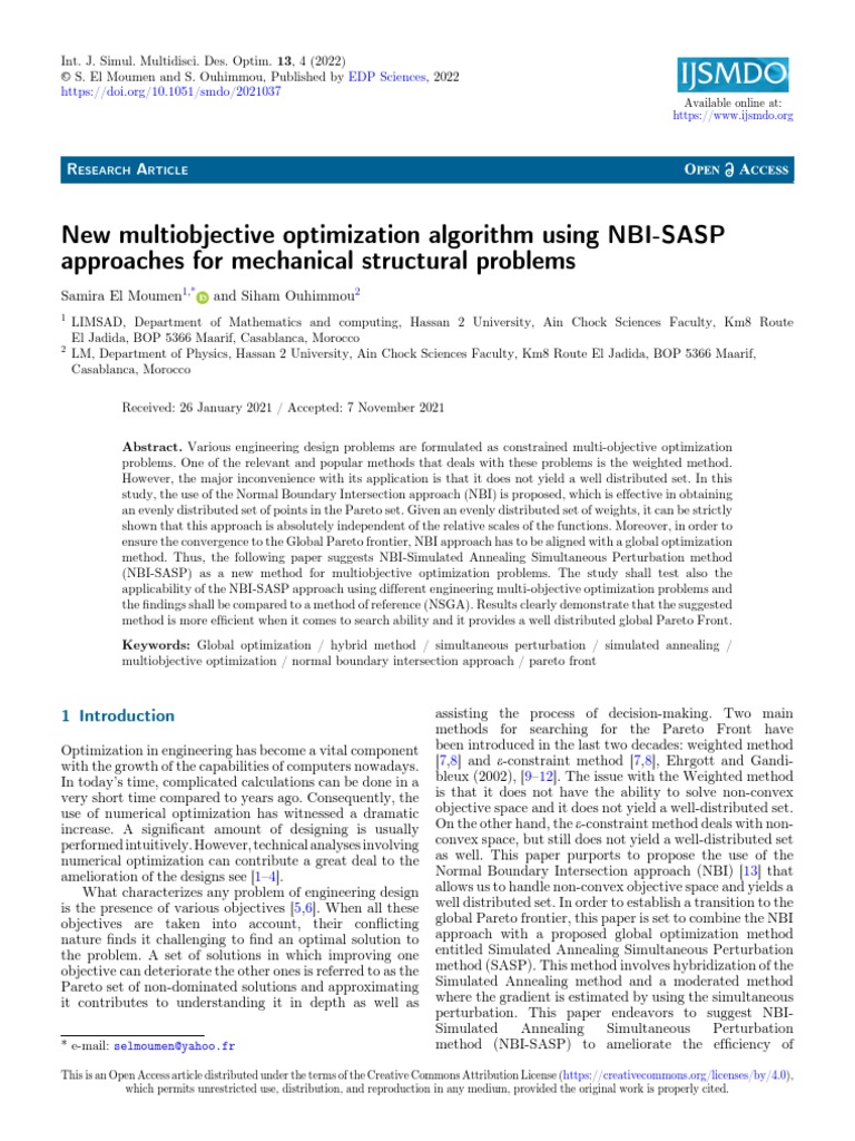 New Multiobjective Optimization Algorithm Using Nb Pdf Mathematical Optimization 5455