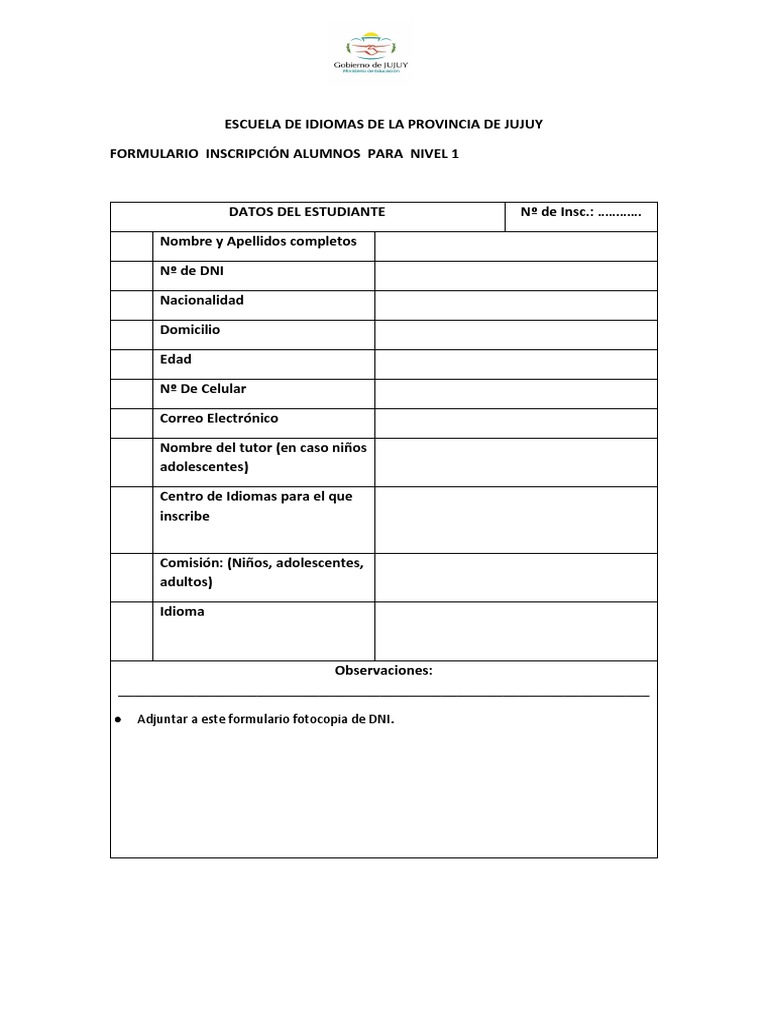 Formulario para la Escuela de Idiomas | PDF