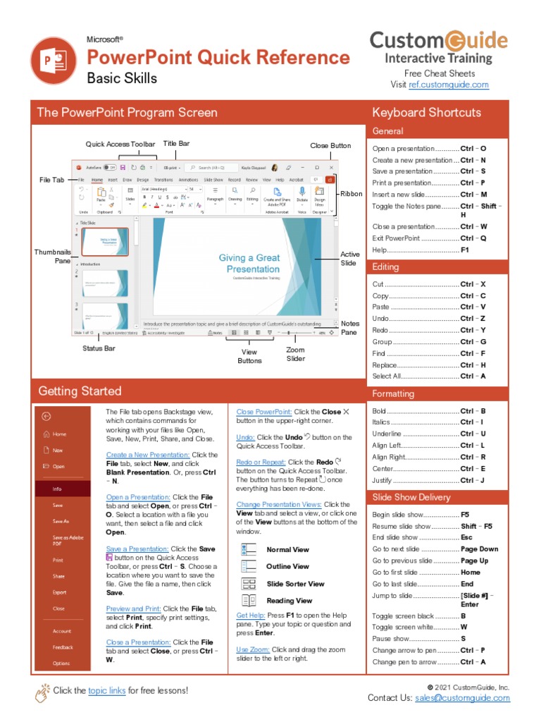 PowerPoint Quick Reference Guide | PDF | Button (Computing) | Page Layout