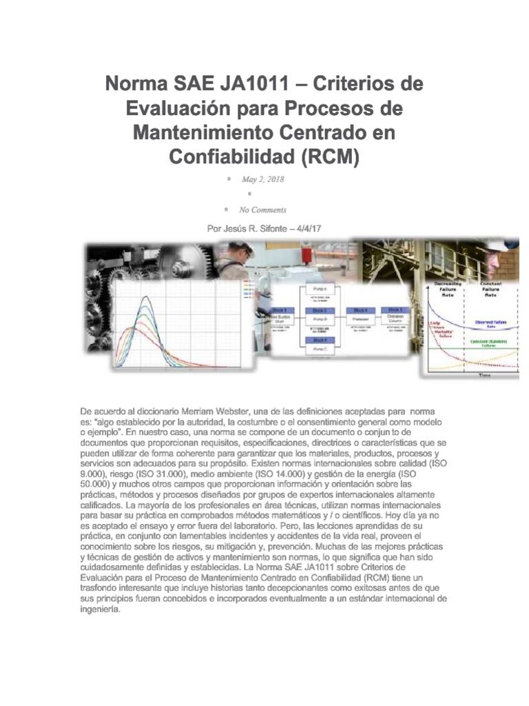 Norma SAE JA1011: Criterios RCM | PDF | Ingeniería de confiabilidad | Organización internacional ...