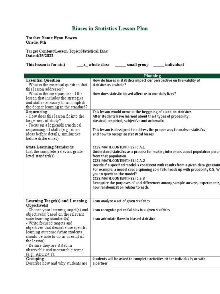 Biases in Statistics Lesson Plan | PDF