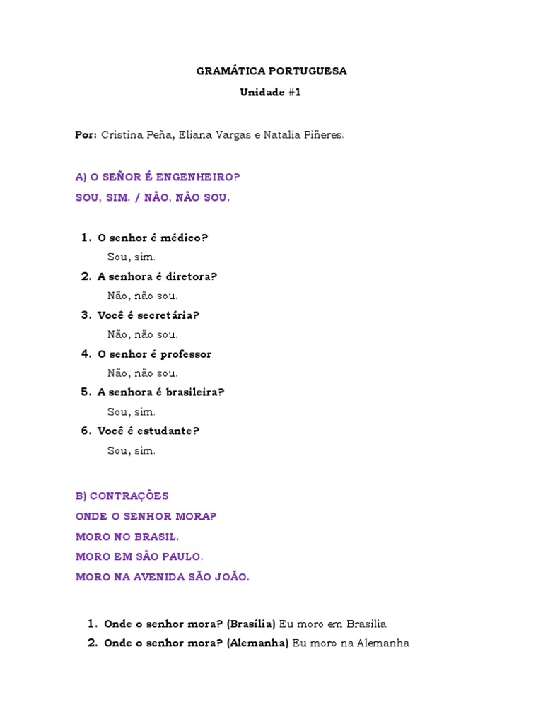 Introdução à gramática portuguesa: conjugações verbais e preposições de ...
