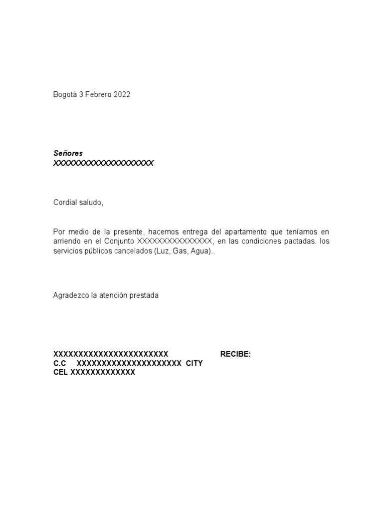 Carta Entrega Apto | PDF
