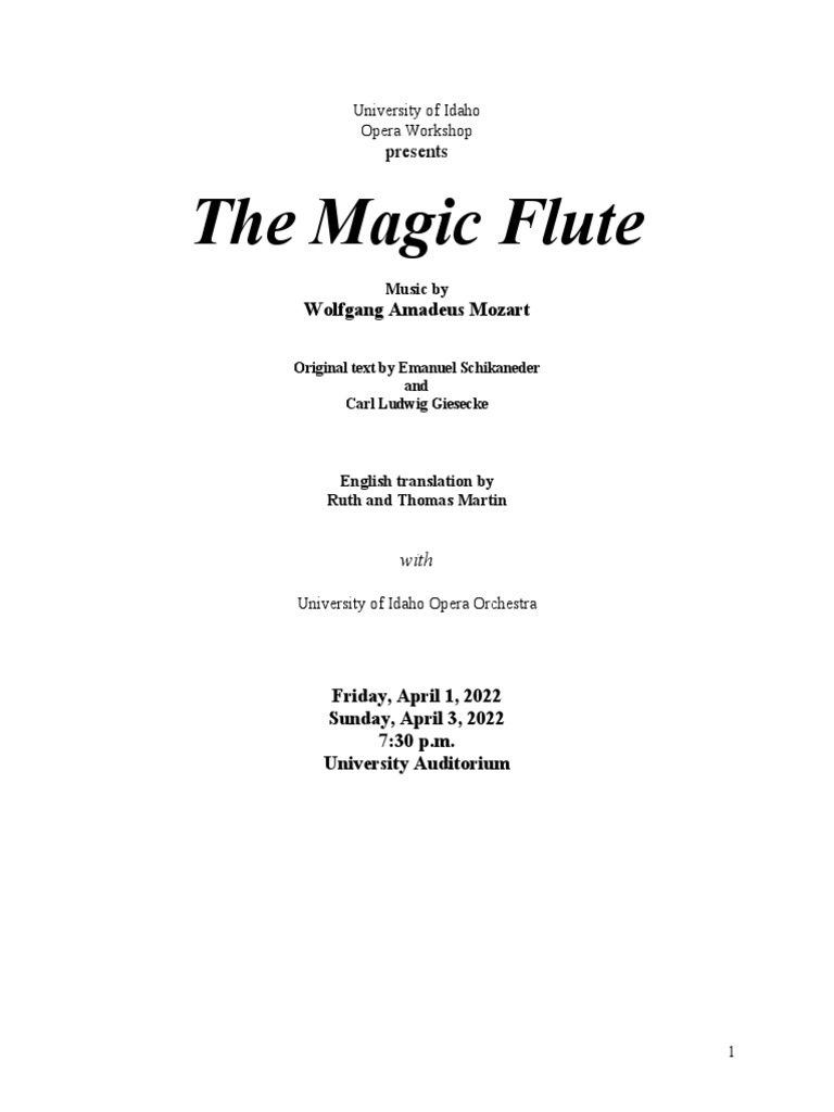 University of Idaho Opera: The Magic Flute | PDF | Classical Music ...