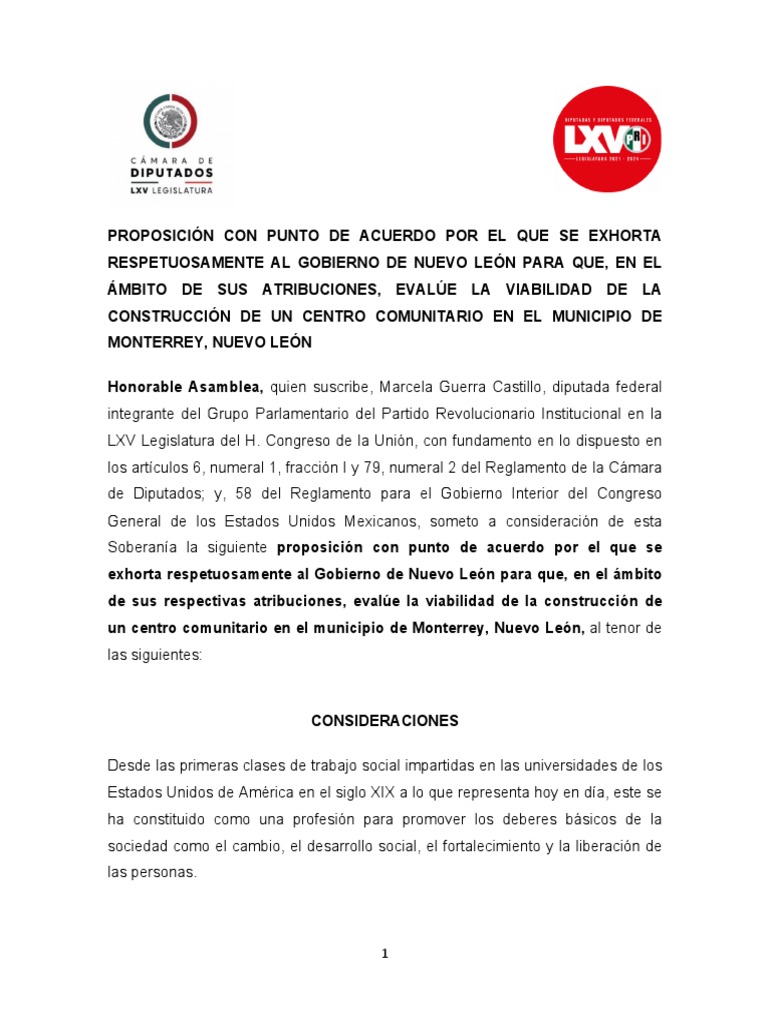Punto de Acuerdo Centro Comunitario | PDF | Unión Europea | Trabajo Social