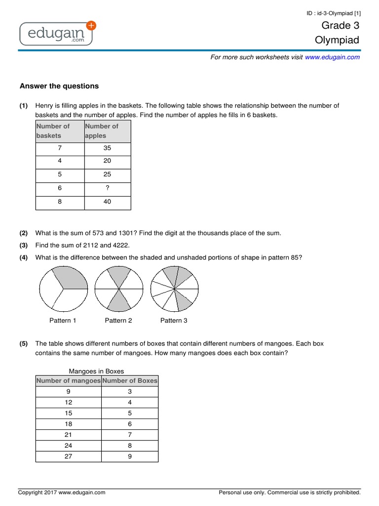 Grade 3 Olympiad: Answer The Questions | PDF | Mathematics