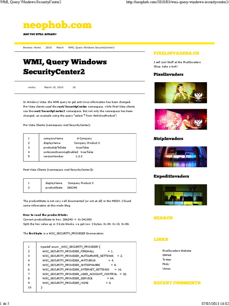 WMI, Query Windows SecurityCenter2 | PDF | Antivirus Software | Computing