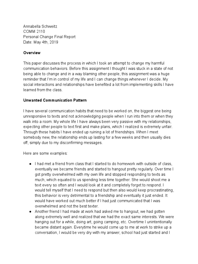 Personal Change Essay 1 | PDF | Psychological Concepts | Communication