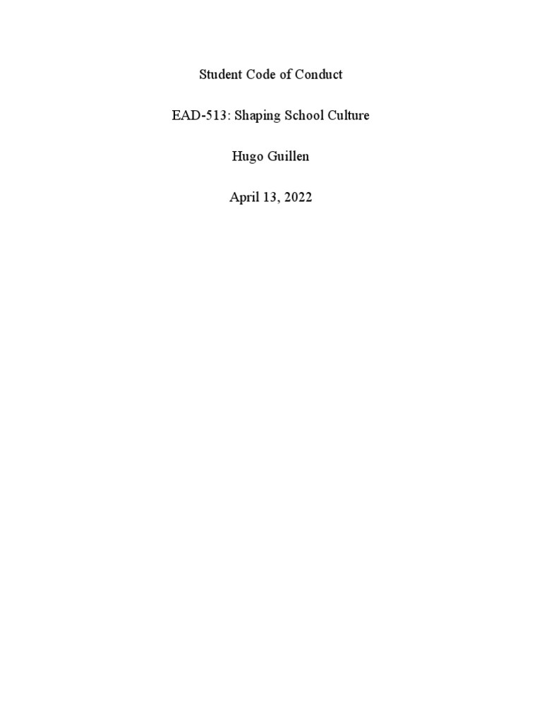 Student Code of Conduct Overview | PDF | Teachers | Mindset