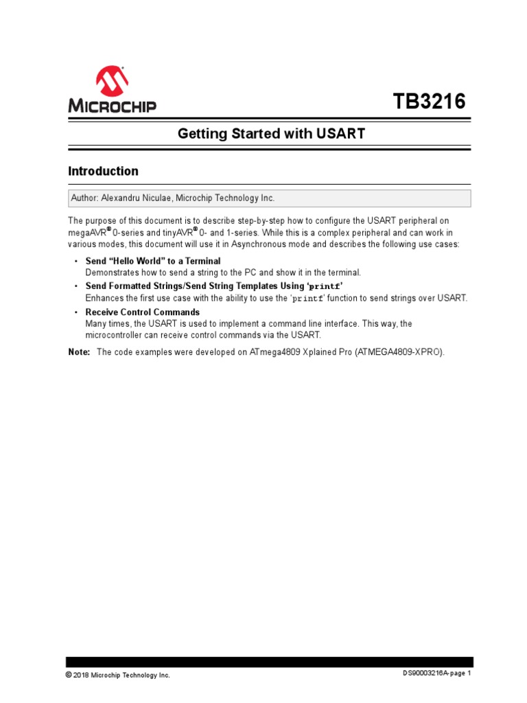 Getting Started With USART: 2018 Microchip Technology Inc. DS90003216A ...