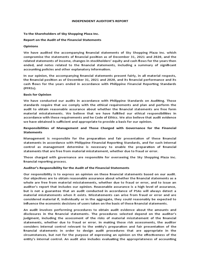 Unmodified Audit Report | PDF | Audit | Financial Audit