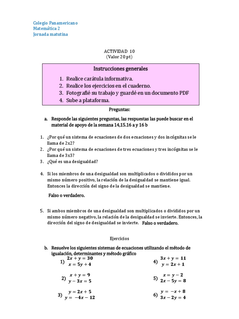 Actividad 10 | PDF | Ecuaciones | Desigualdad (Matemáticas)