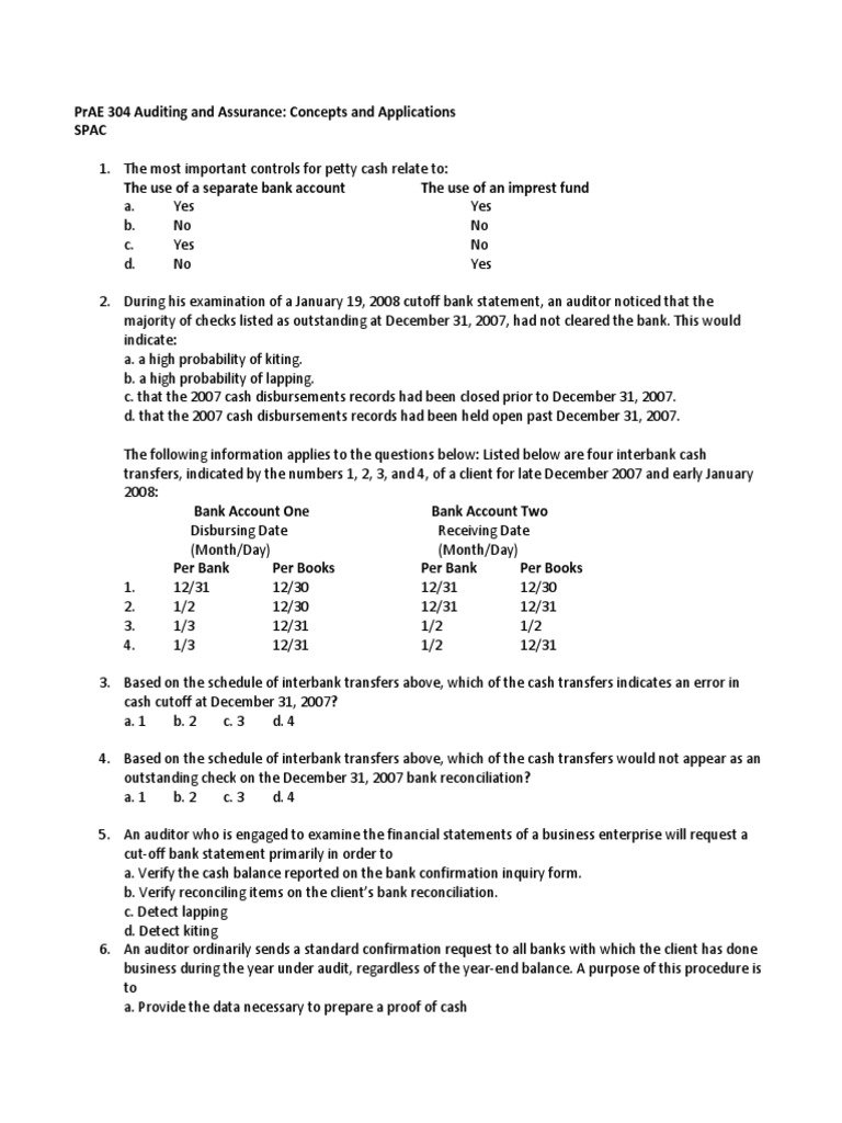 PrAE 304 Auditing and Assurance - Midterms | PDF | Bookkeeping | Audit